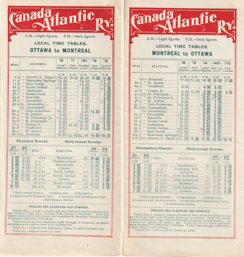 Public Timetable July 2, 1900 – Canada Atlantic Railway Research Site